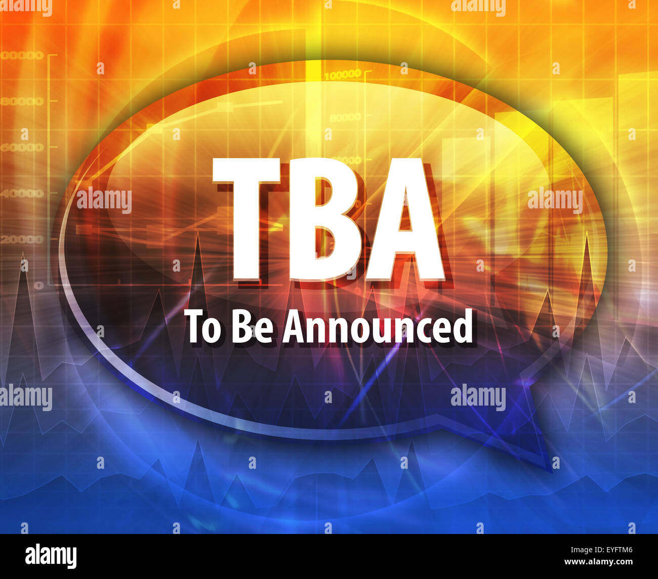 word speech bubble illustration of business acronym term TBA To Be Announced Stock Photo - Alamy