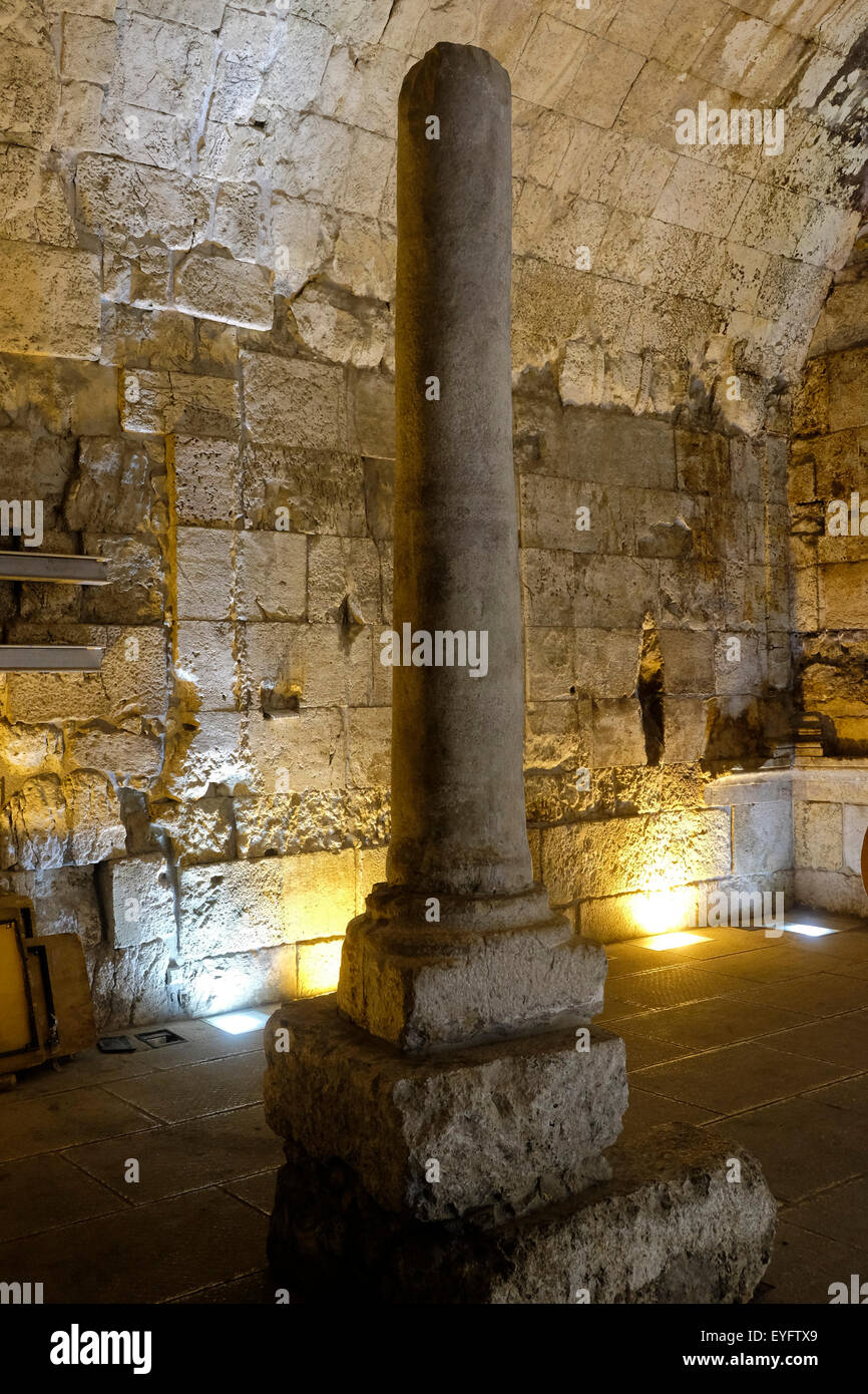 Pillar from the Byzantine period at the Hasmonean Hall in the Western ...