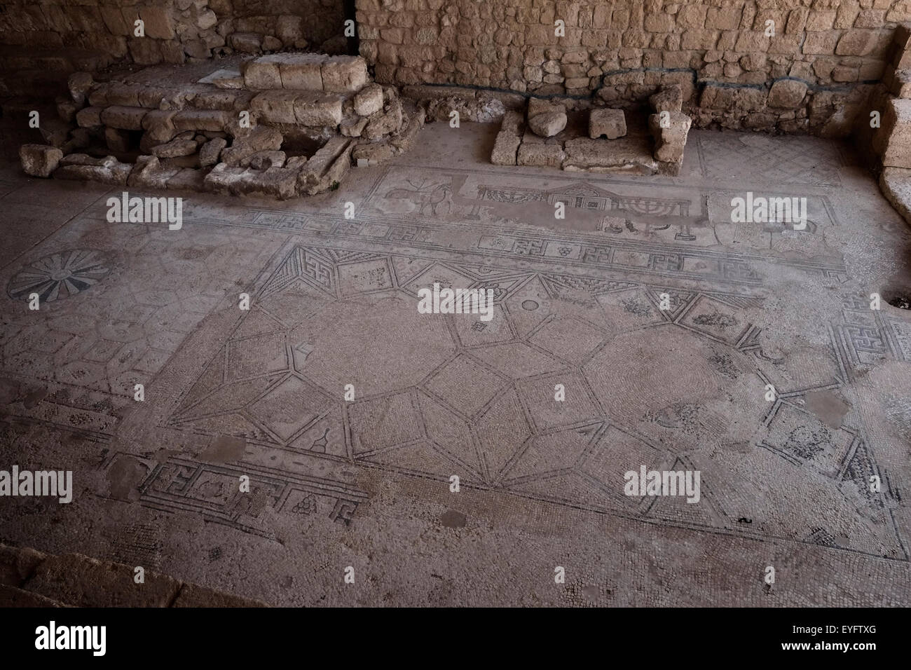 Mosaic floor at the ancient Jewish synagogue from 5th–8th century CE at ...