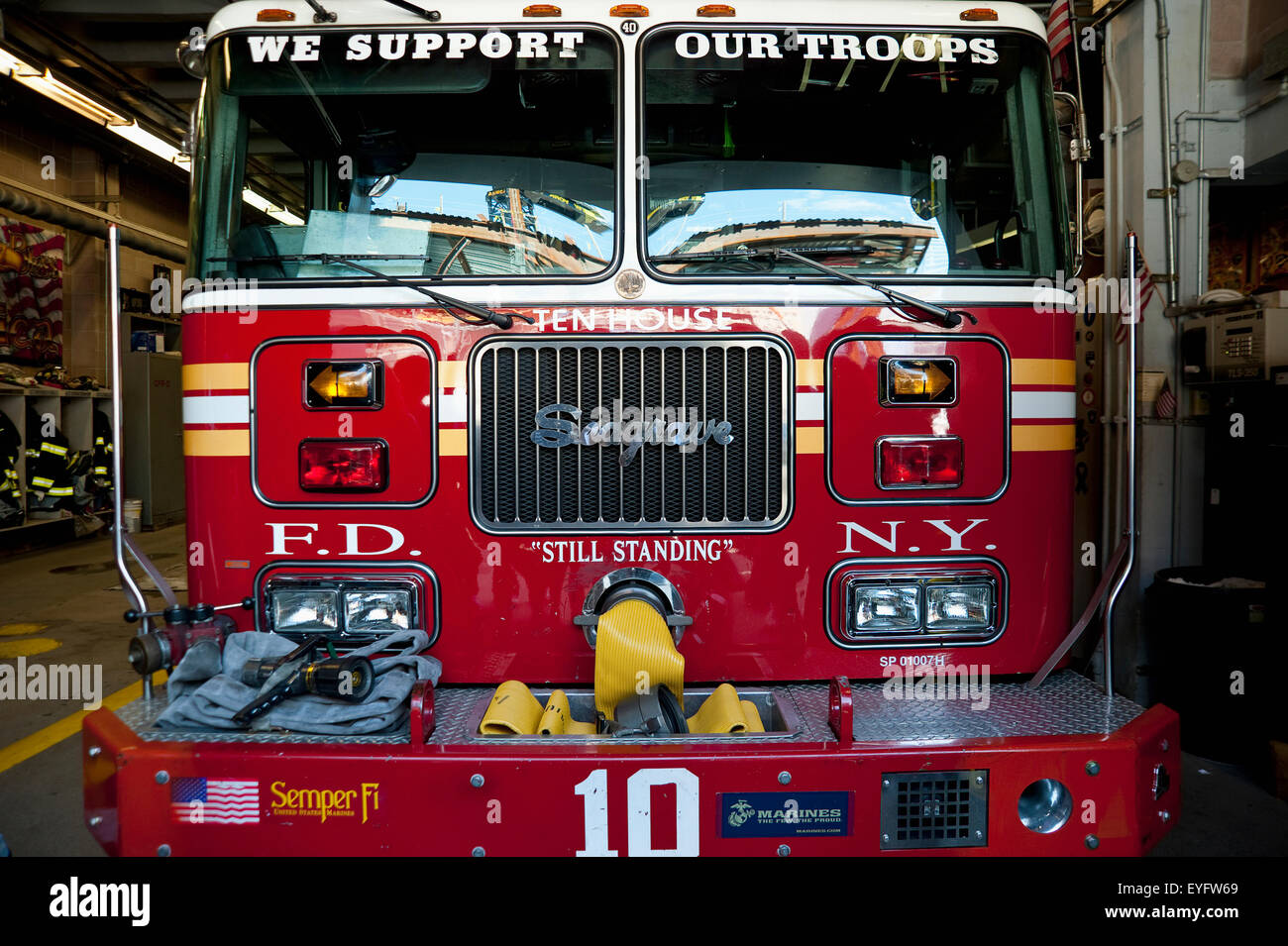 Fire Bridage Truck Inside A Fire Station In Front Of Ground Zero ...
