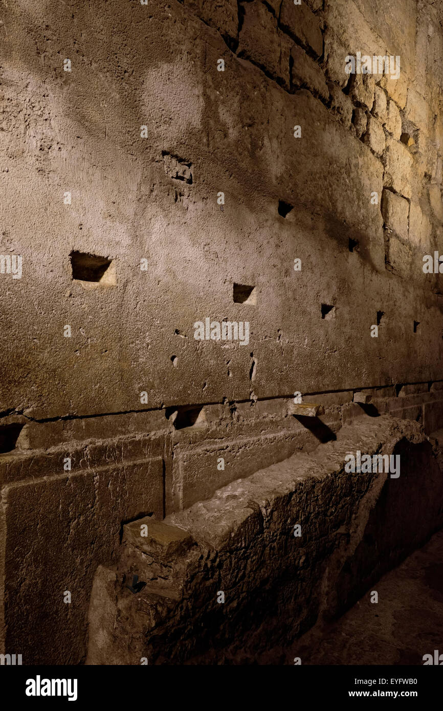 Rectangular holes at the lower side of the Herodian Western wall. which ...