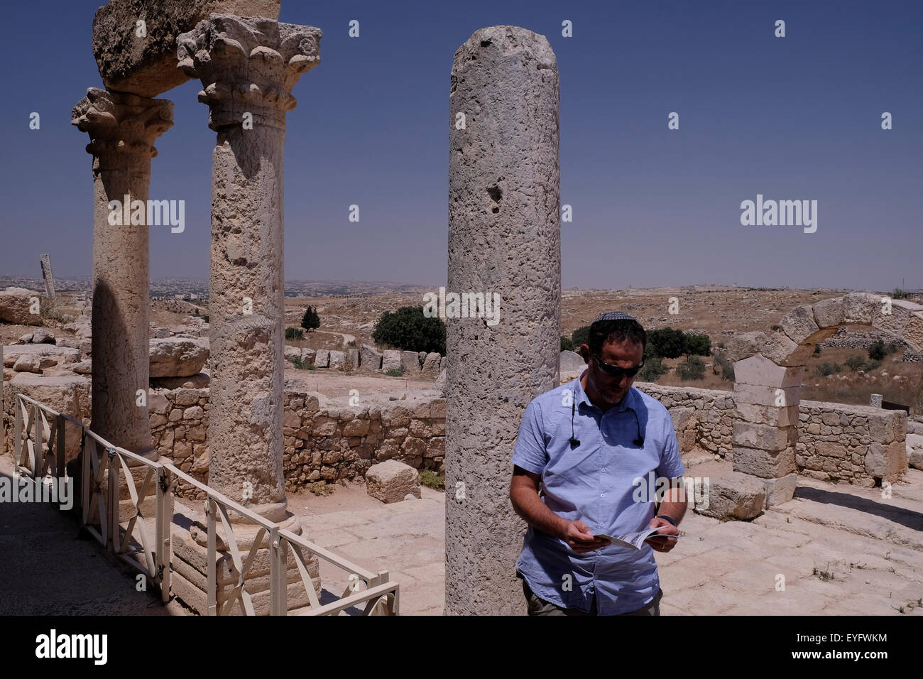 An Israeli man at the ancient synagogue of Susya or Susiya ...