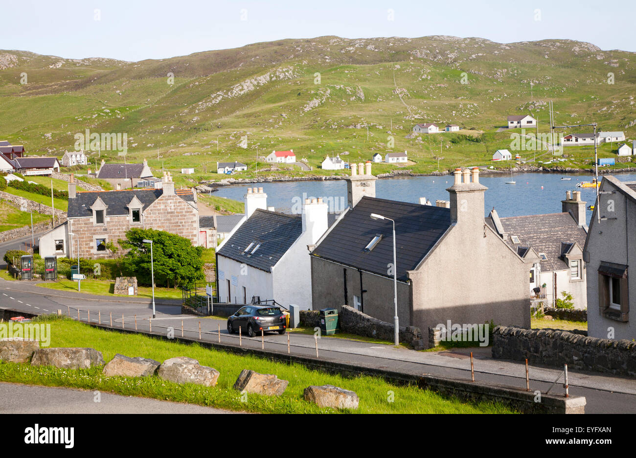 General view of Castlebay the largest settlement in Barra, Outer ...