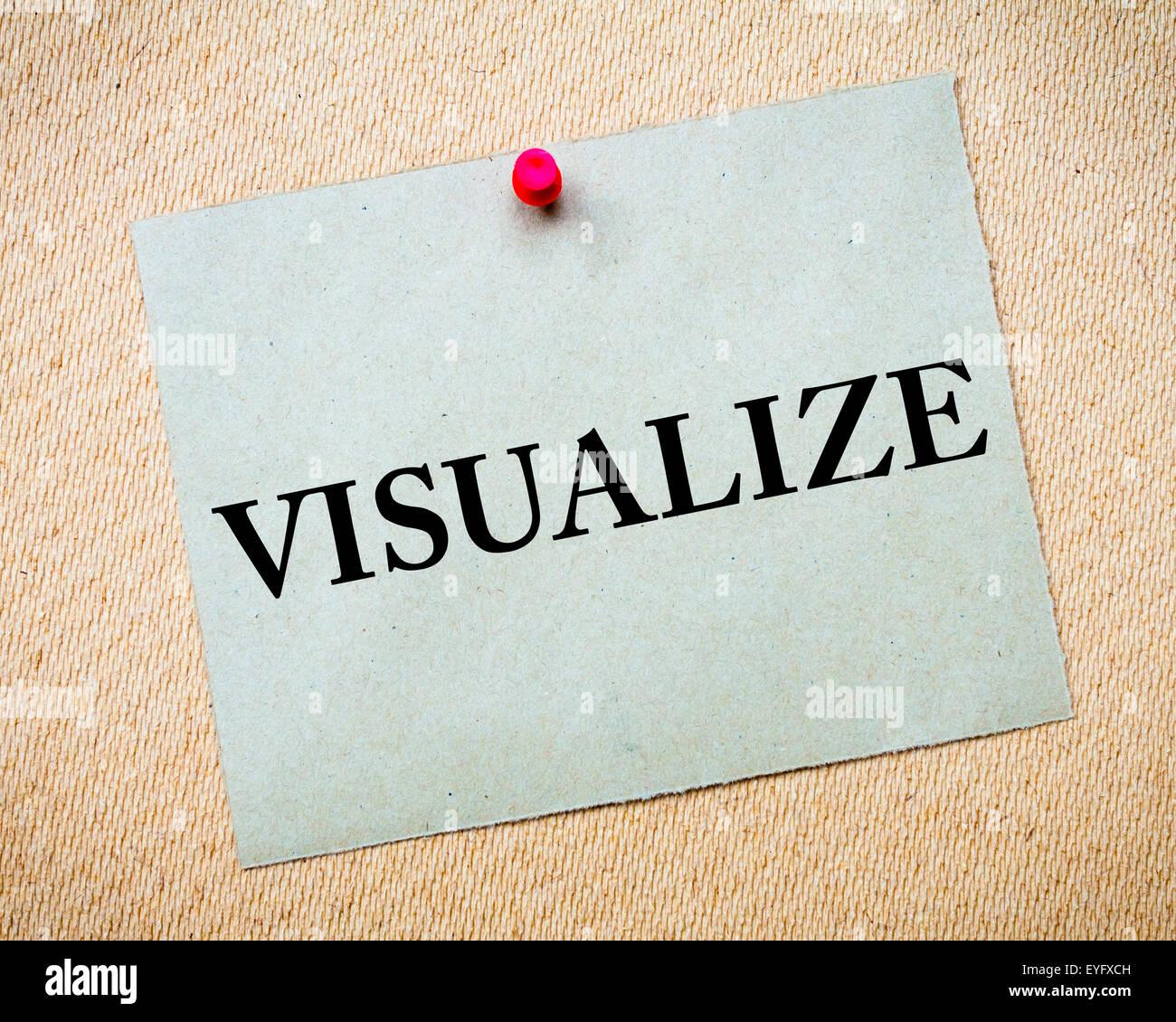 Visualize Message written on recycled paper note pinned on cork board ...