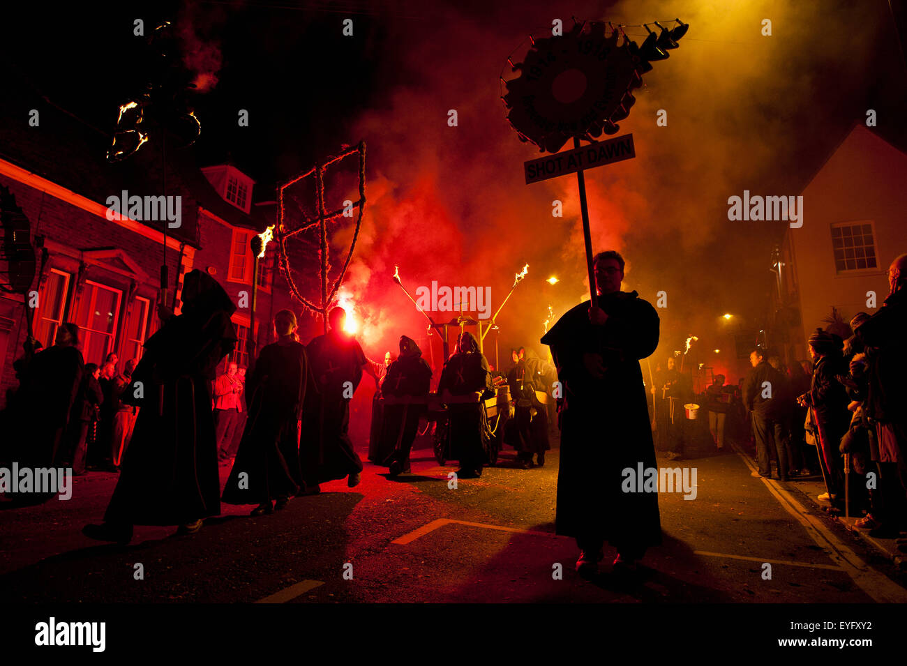 UK, East Sussex, Bonfire night; Lewes, People dressed as monks walking ...