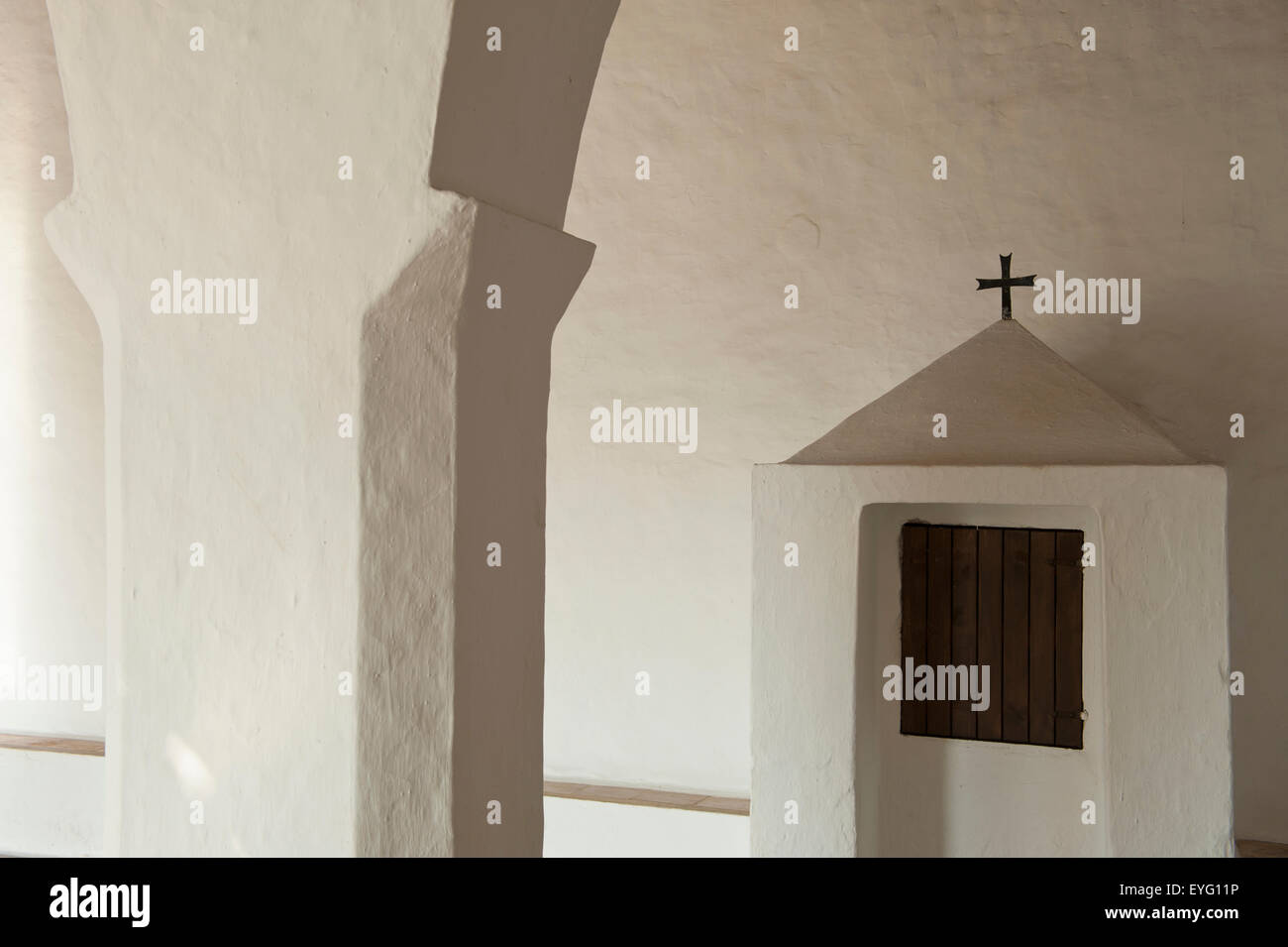 Spain, Detail of church of Sant Carles (or St Carlos) de Peralta; Ibiza ...