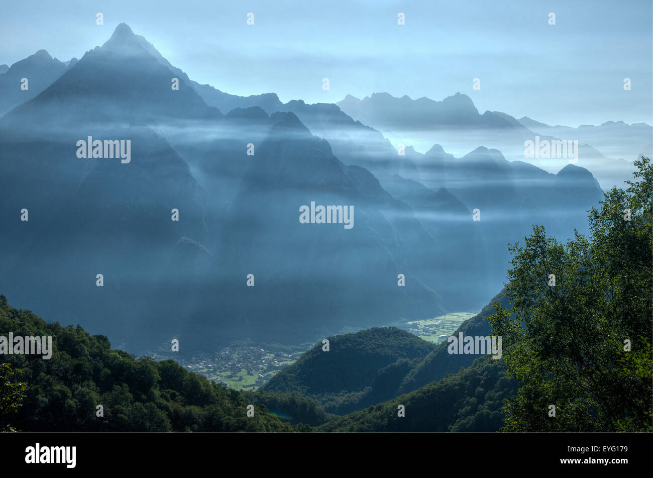 Italy Lombardy the Alps Valchiavenna mountains from Pilotera Valley ...