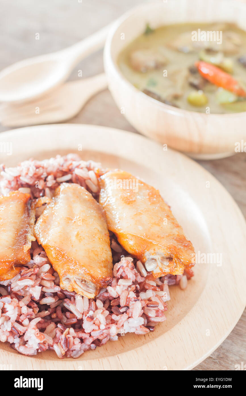 Multi grains berry rice with green curry, stock photo Stock Photo - Alamy