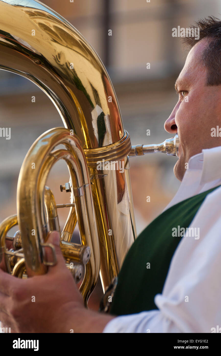 Germany, Bavaria, Man playing tuba at wedding; Ortenburg Stock Photo ...