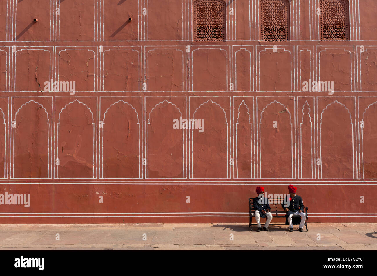 Two City Palace guards sitting on bench, Jaipur, Rajasthan, India Stock ...
