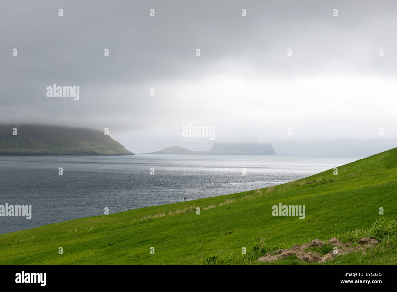 Typical landscape on the Faroe Islands as seen from Kirkjubour with ...