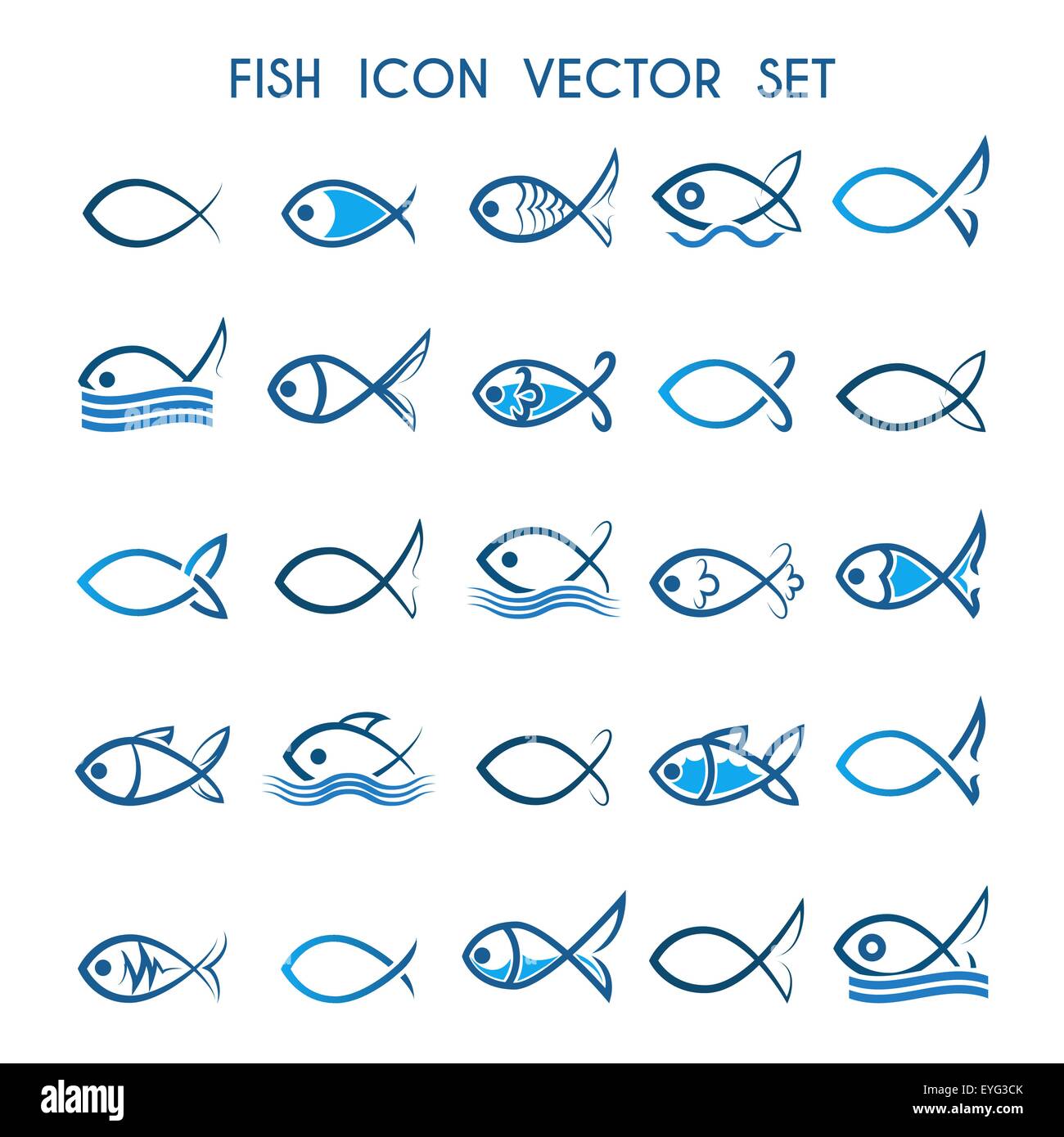 Fish icon or symbol set. Monochrome and colorful fish icons. Isolated ...
