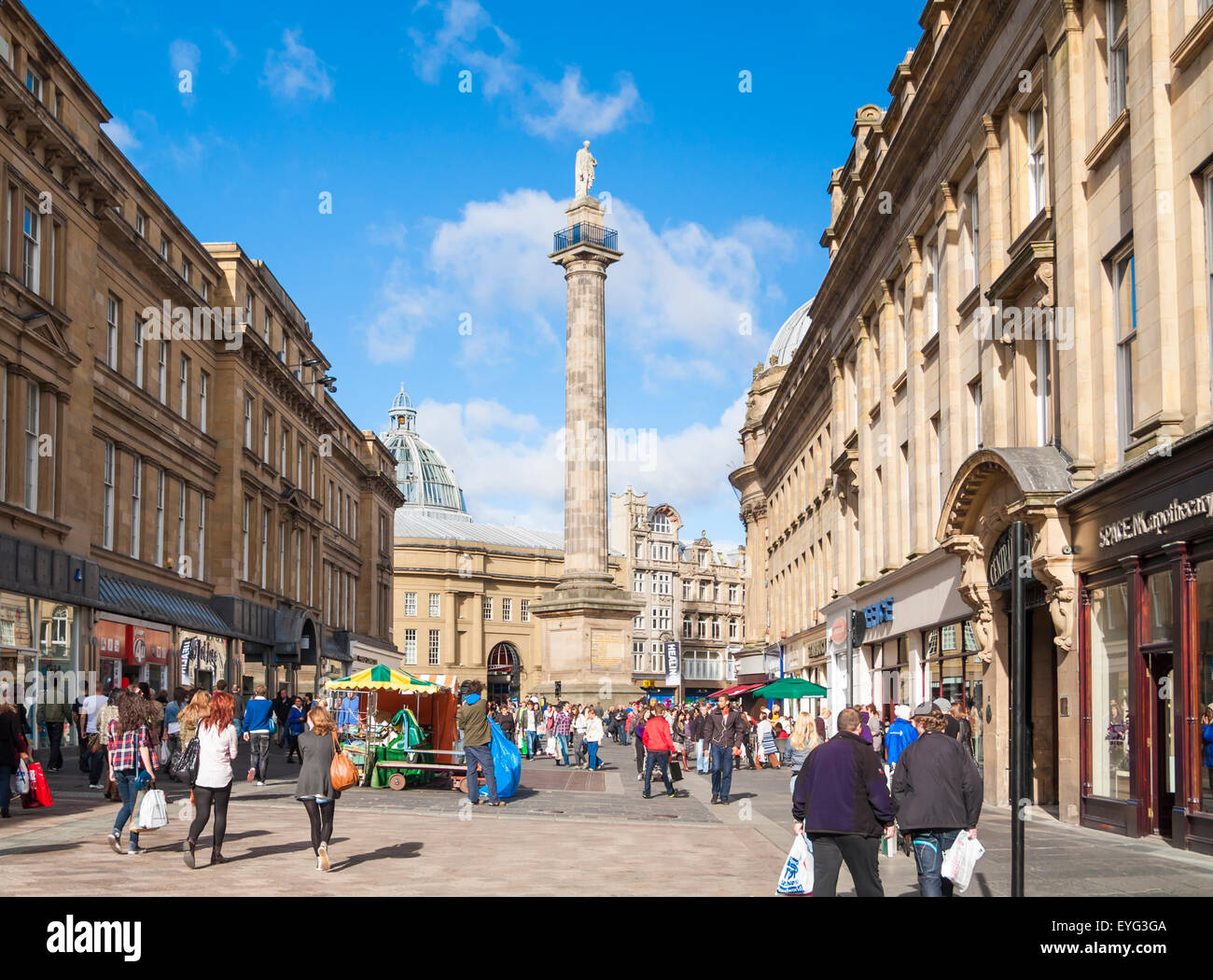 Grainger Street and Grey`s monument, Newcastle upon Tyne, England. UK ...