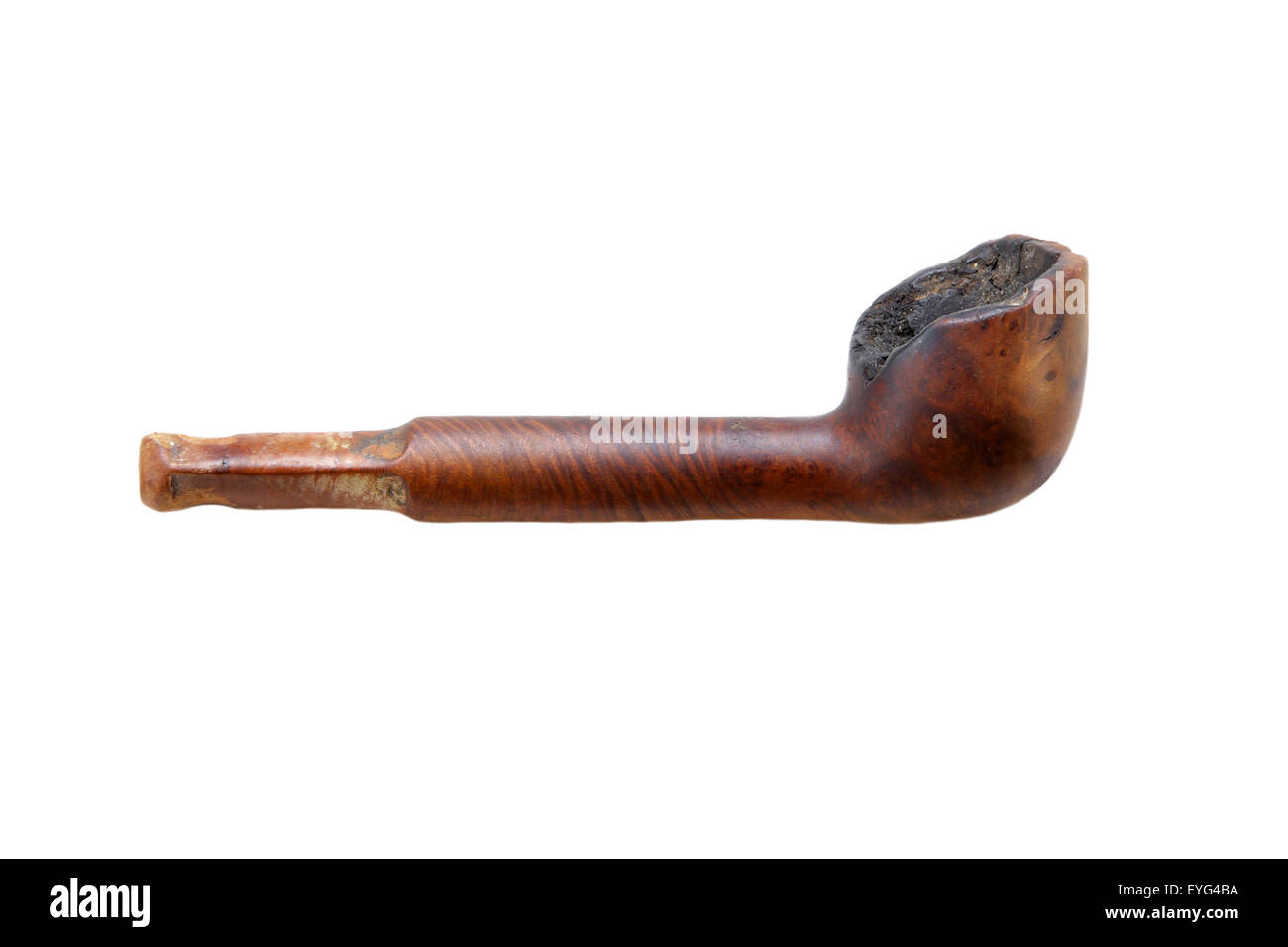 vintage tobacco smoking pipe made of cherry tree wood on white ...