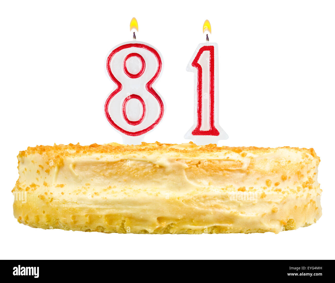 birthday cake with candles number eighty one isolated on white ...