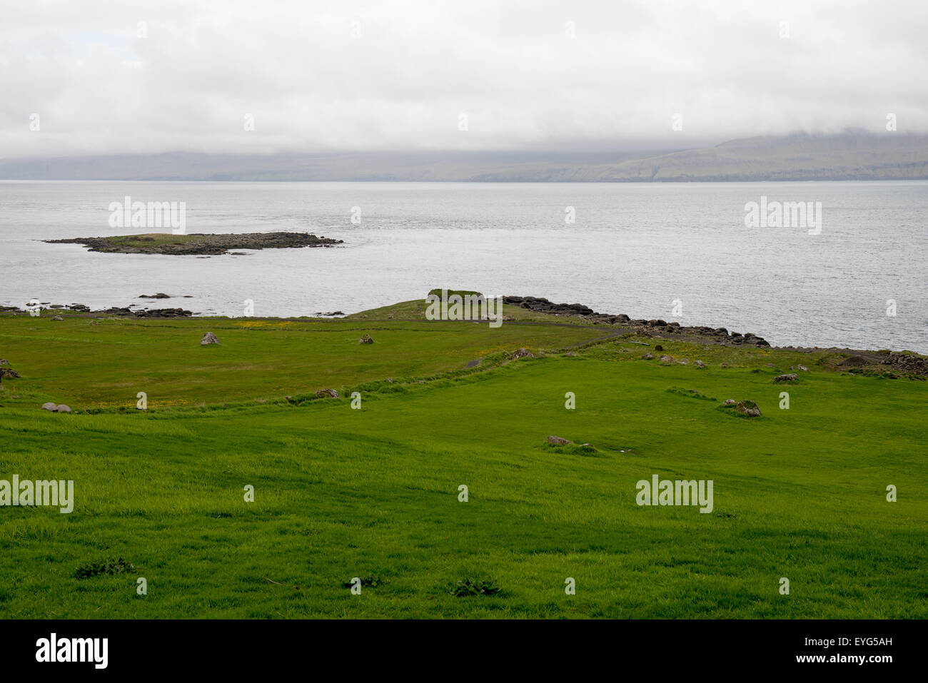Typical landscape on the Faroe Islands as seen from Kirkjubour with ...