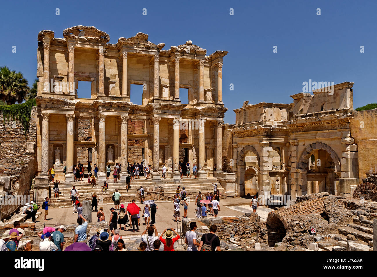 The library of Celsus at the ancient Greek/Roman Empire town of Ephesus ...