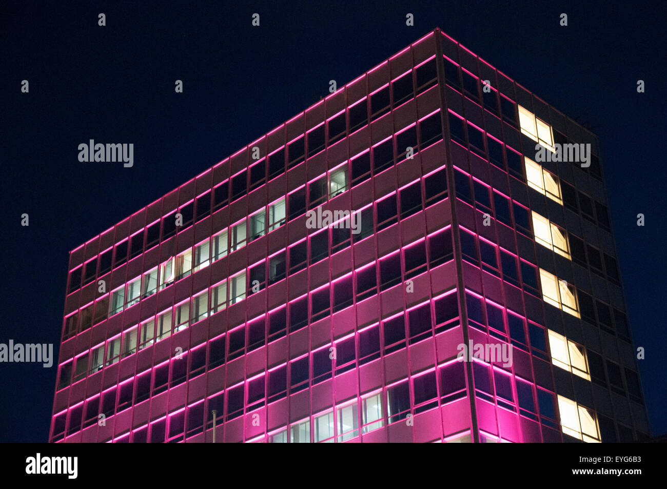 An office building in Nottingham City Centre lit up at night ...