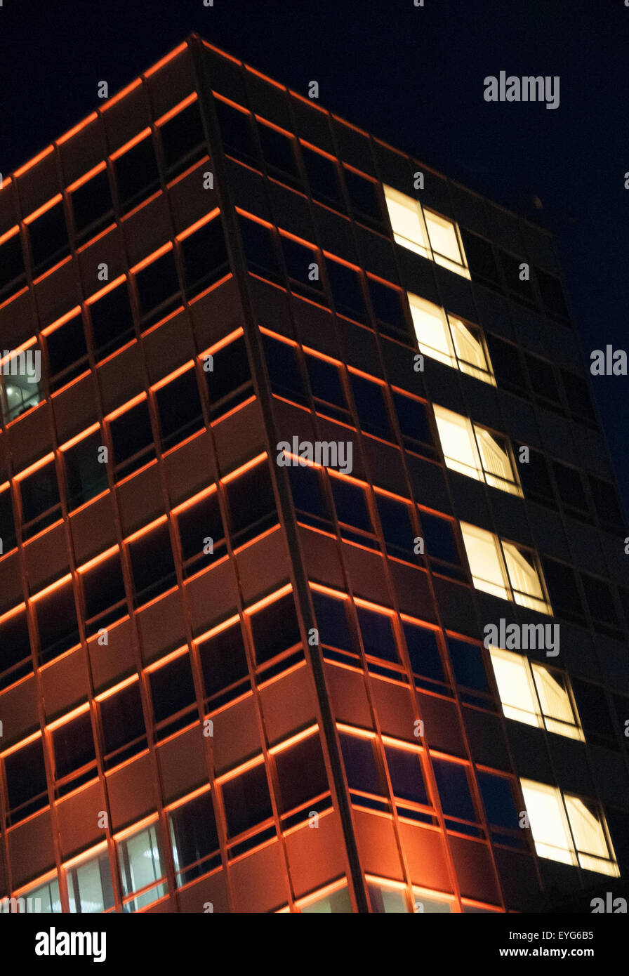An office building in Nottingham City Centre lit up at night ...