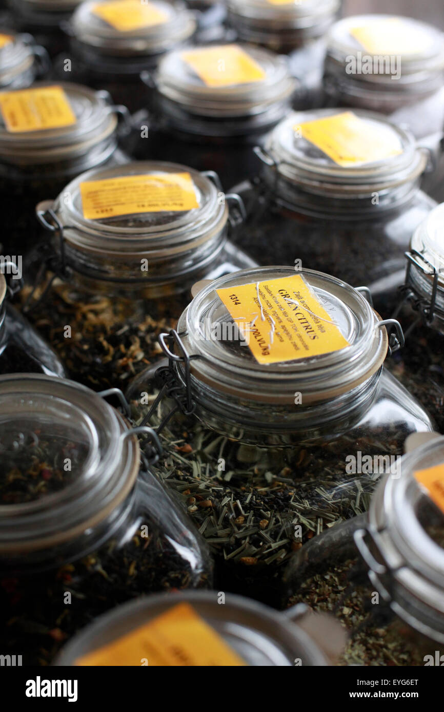 Fruits infusion teas served at theTejnica Tea house, Riga, Latvia Stock ...