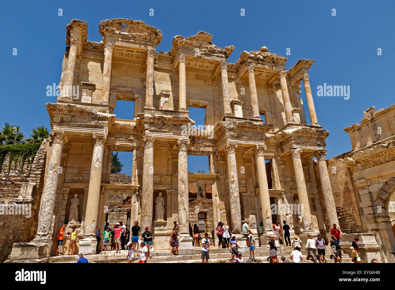 The library of Celsus at the ancient Greek/Roman Empire town of Ephesus ...