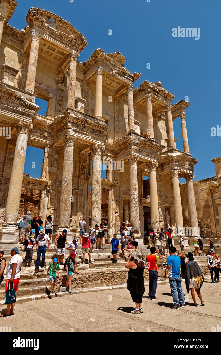 The library of Celsus at the ancient Greek/Roman Empire town of Ephesus ...