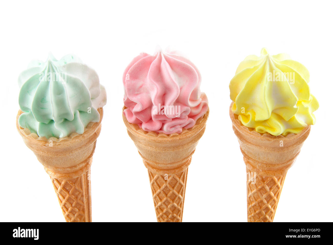 Ice cream in three colors with waffles Stock Photo - Alamy
