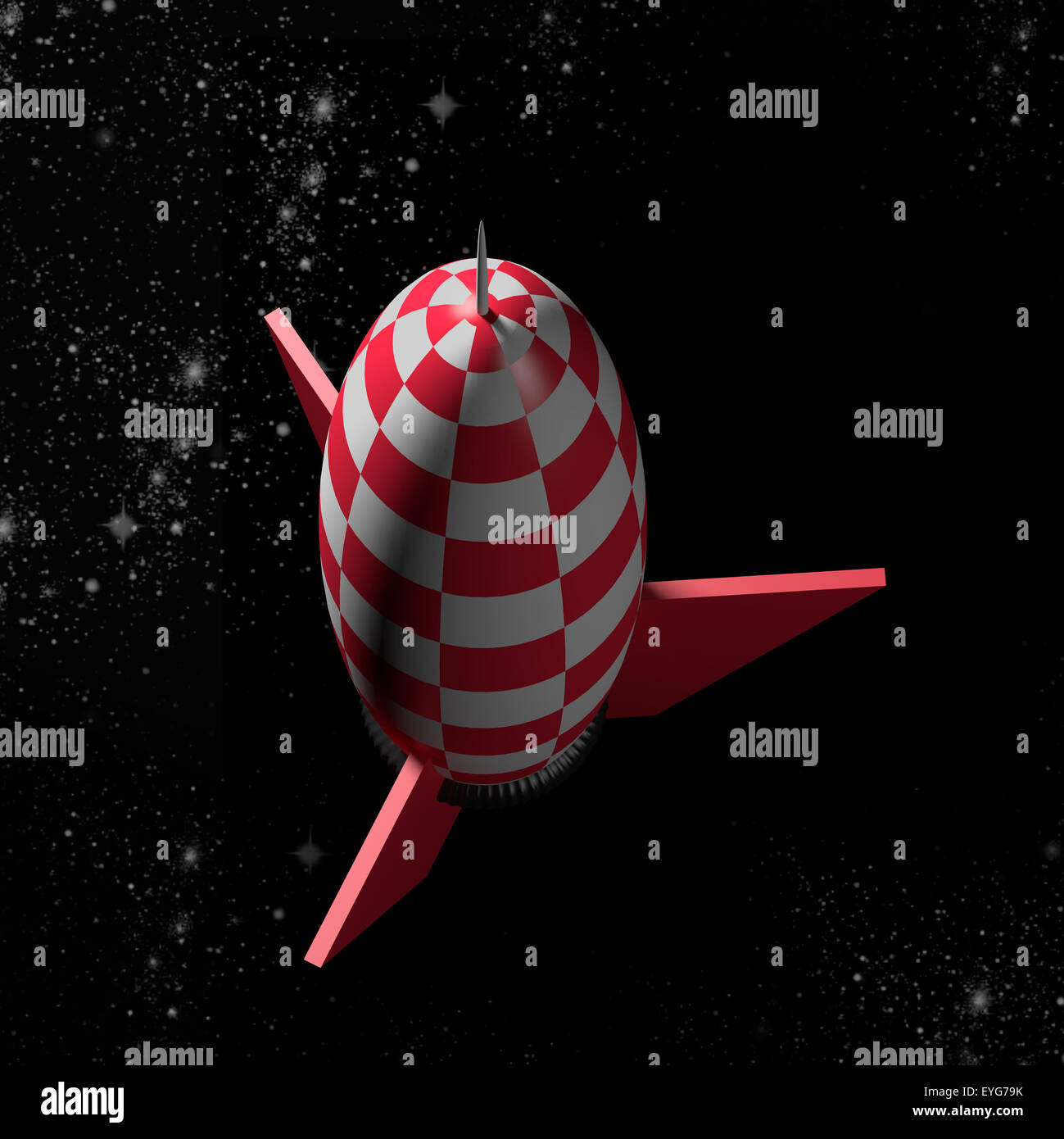 3d rendering of a red and white rocket and stars Stock Photo - Alamy
