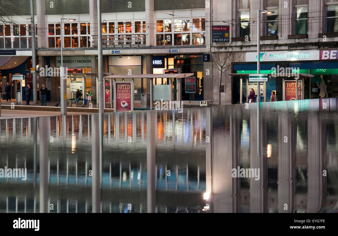 Night time reflections in the Market Square in Nottingham ...