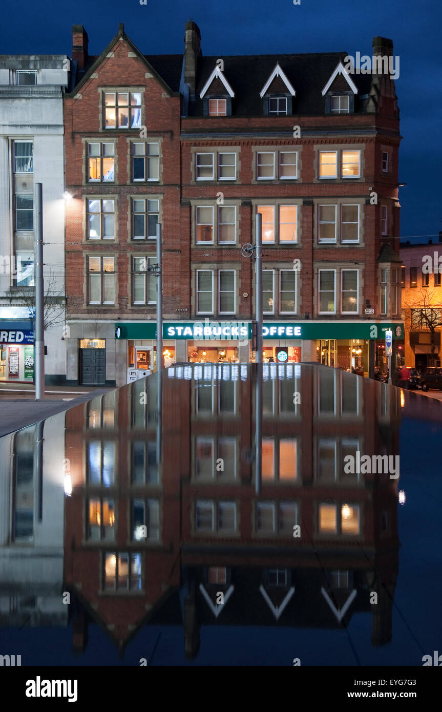 Night time reflections in the Market Square in Nottingham ...