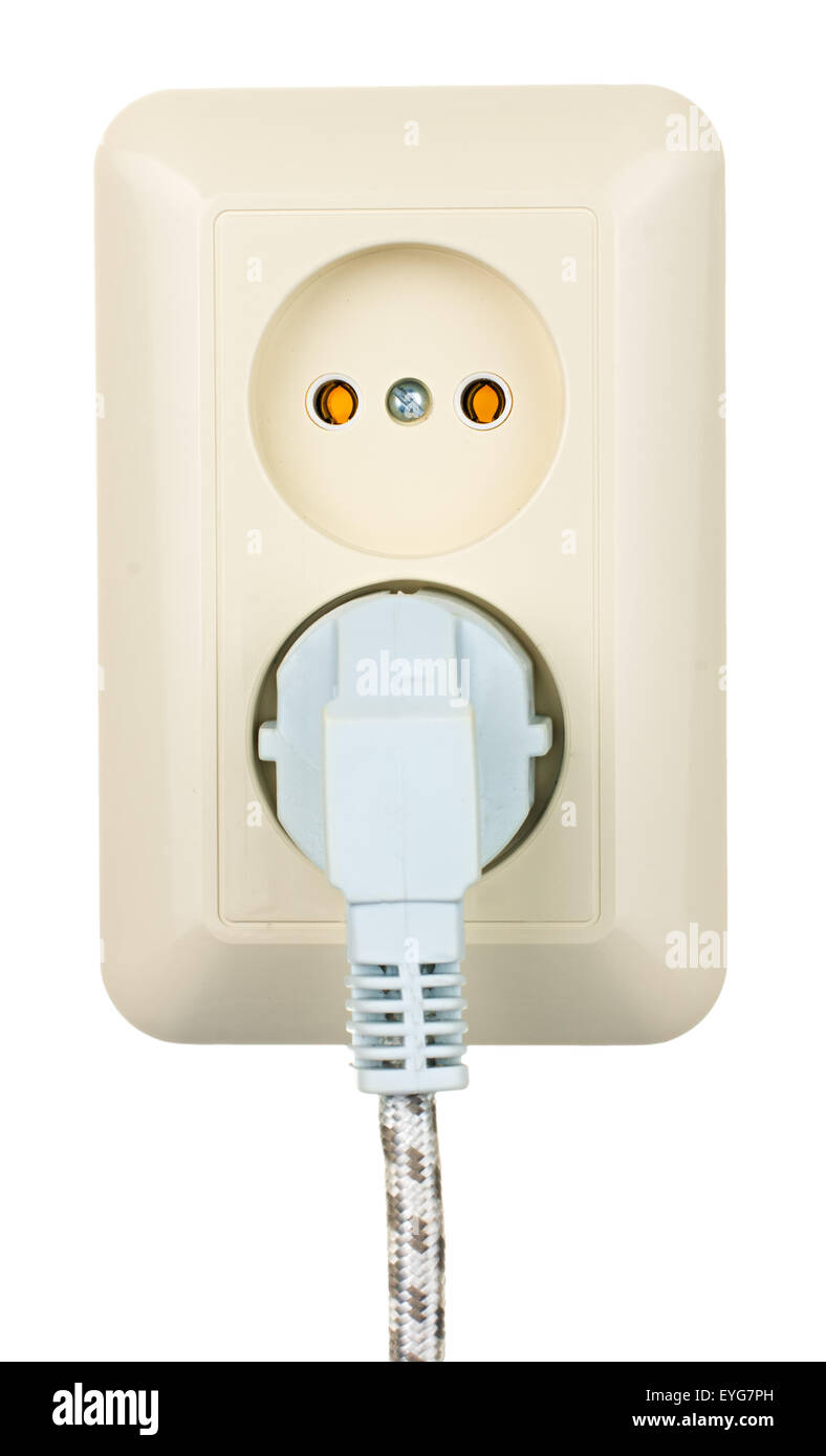electric outlet with cord isolated on white background Stock Photo - Alamy