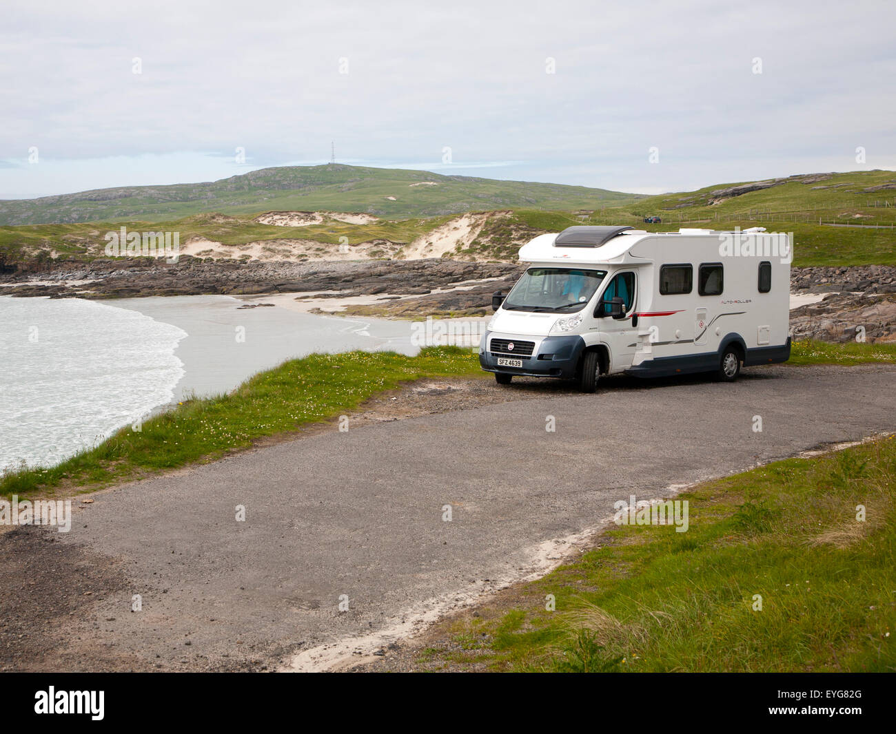 Motorhome parked on Atlantic coastline at Borgh, Barra, Outer Hebrides ...