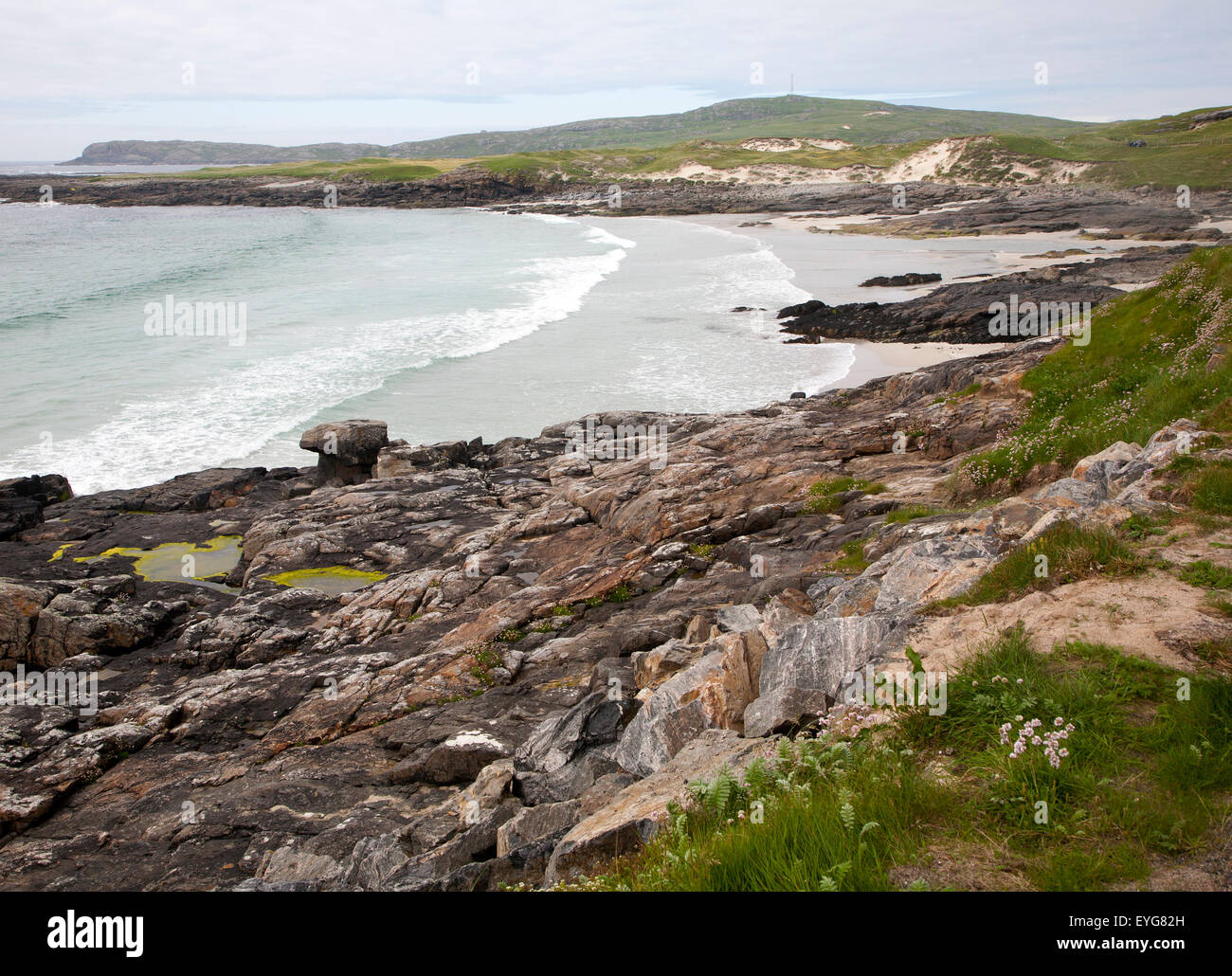 Atlantic coastline rocky headlands and small pebble bays at Borgh ...