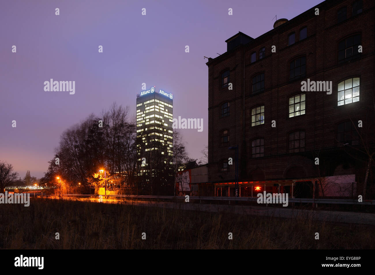 Berlin, Germany, factory building at the Dora-Benjamin Park and Allianz ...