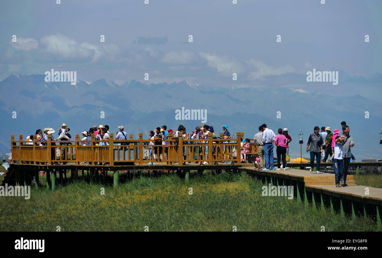 Sunan, China's Gansu Province. 29th July, 2015. Tourists view Qilian ...