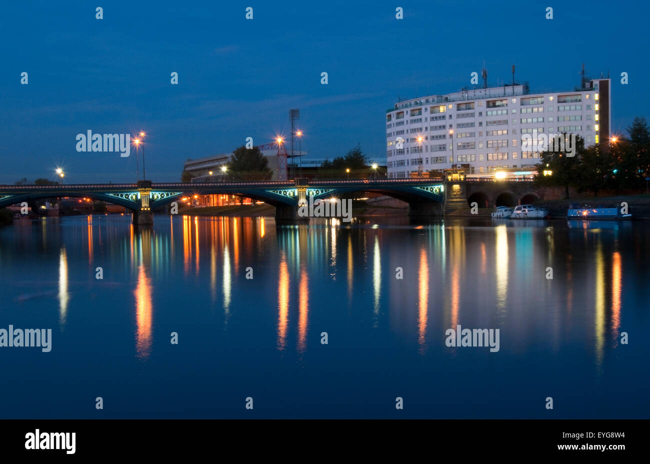 Dusk blue hour at Trent Bridge Victoria Embankment in Nottingham ...