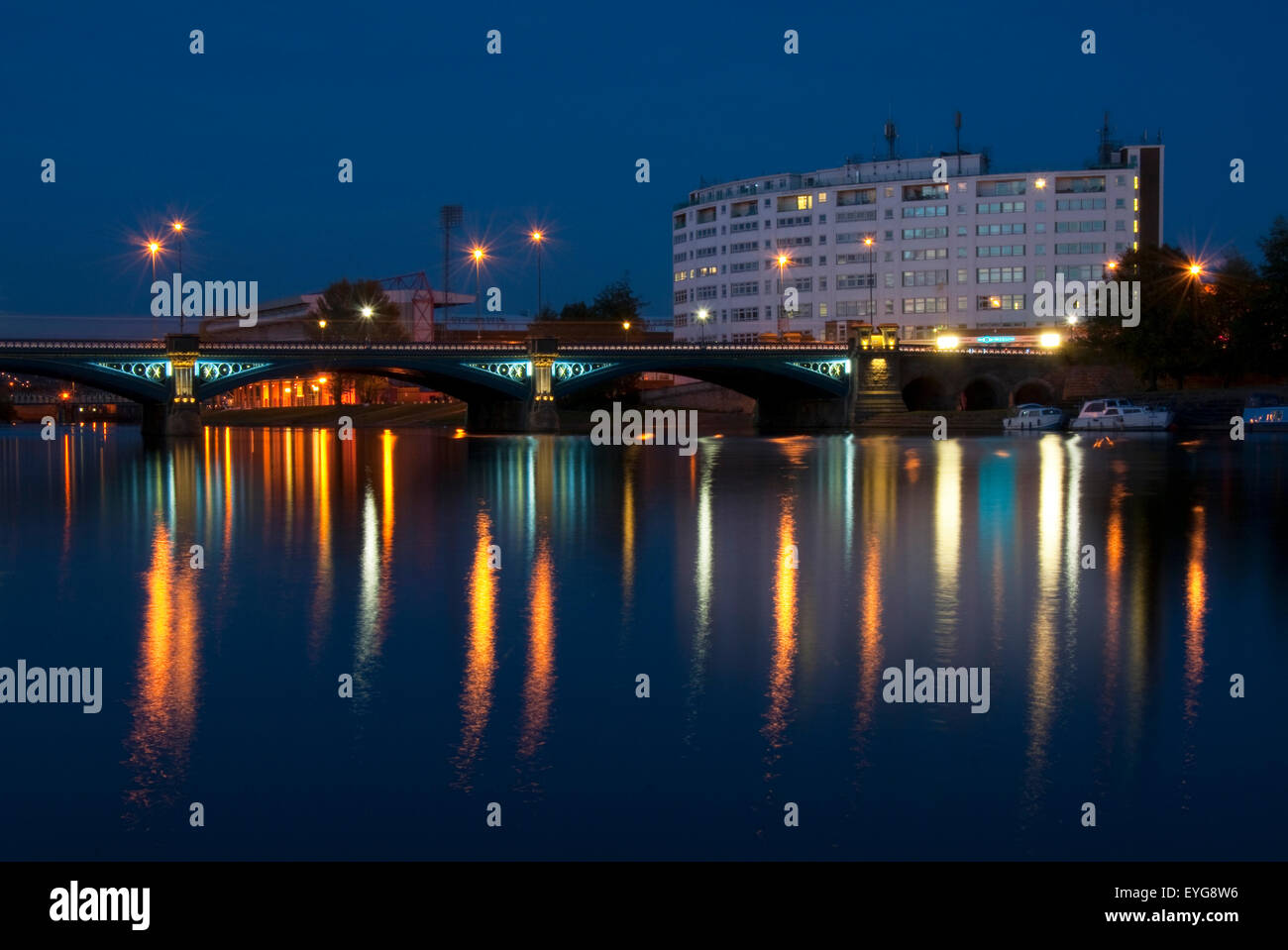 Dusk blue hour at Trent Bridge Victoria Embankment in Nottingham ...