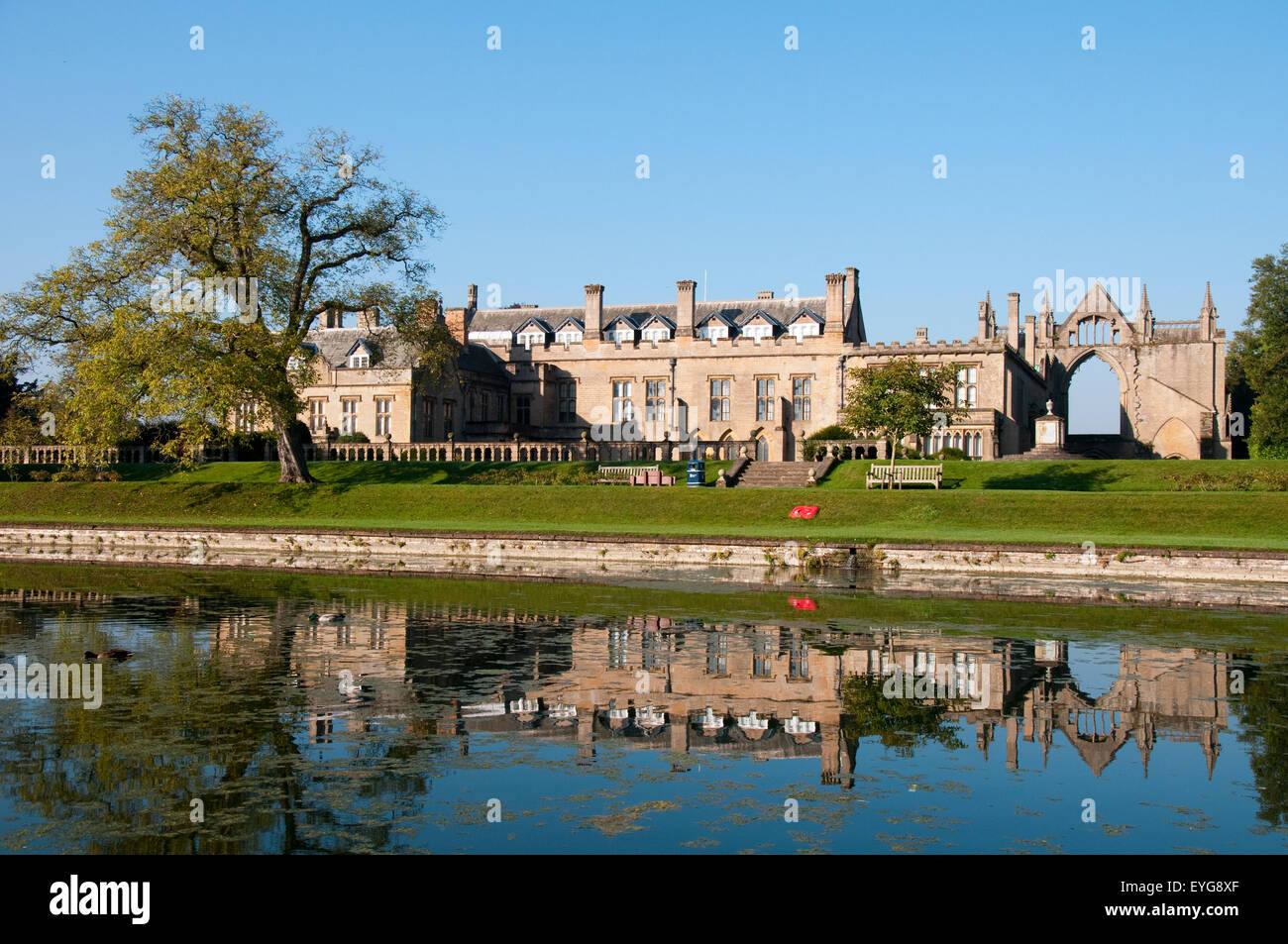Gardens and Eagle Pond at Newstead Abbey, Nottinghamshire England UK ...