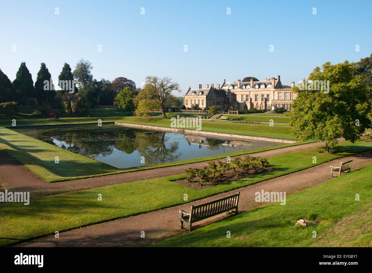 Gardens and Eagle Pond at Newstead Abbey, Nottinghamshire England UK ...