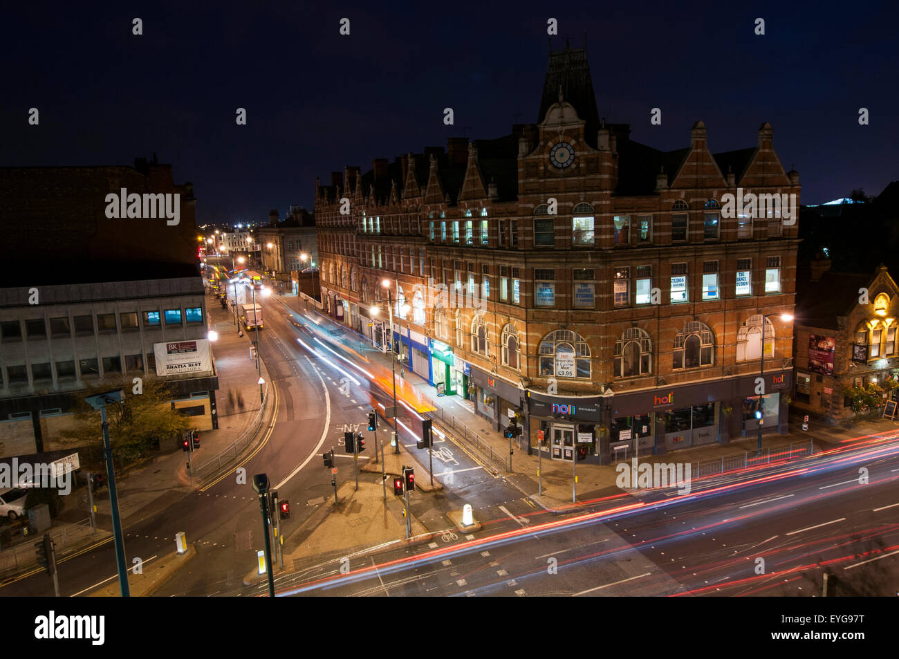 Night time view of Canal Street and Carrington Street in Nottingham ...