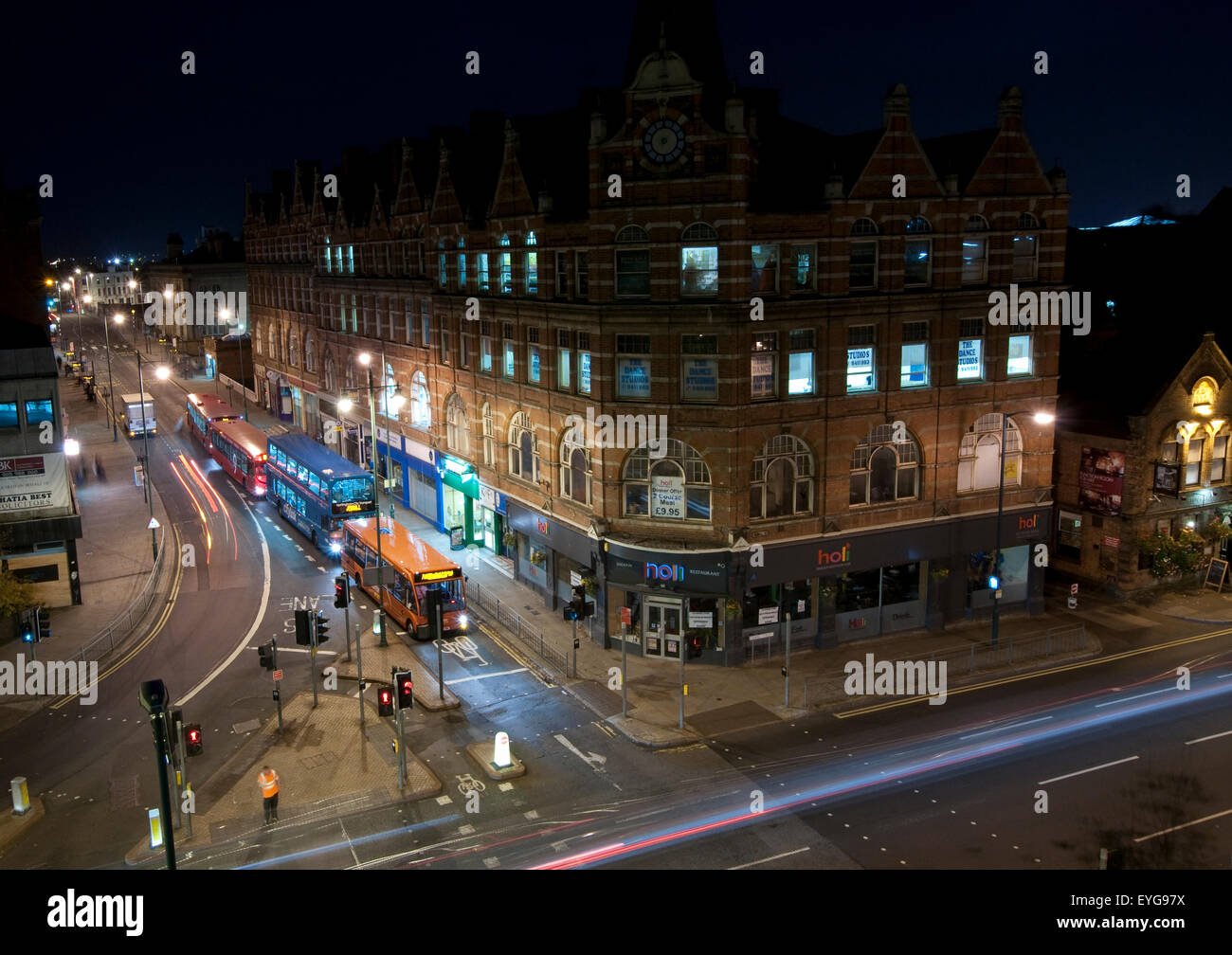 Night time view of Canal Street and Carrington Street in Nottingham ...