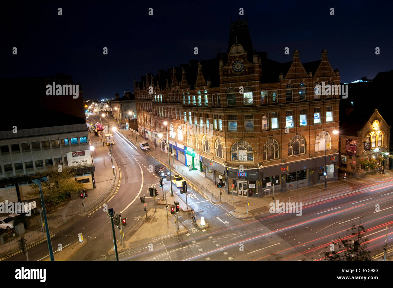 Night time view of Canal Street and Carrington Street in Nottingham ...