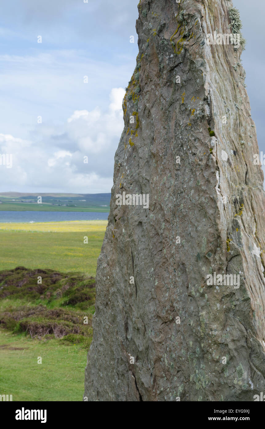 Close up shot of one of the Neolithic standing stones at the Ring of ...