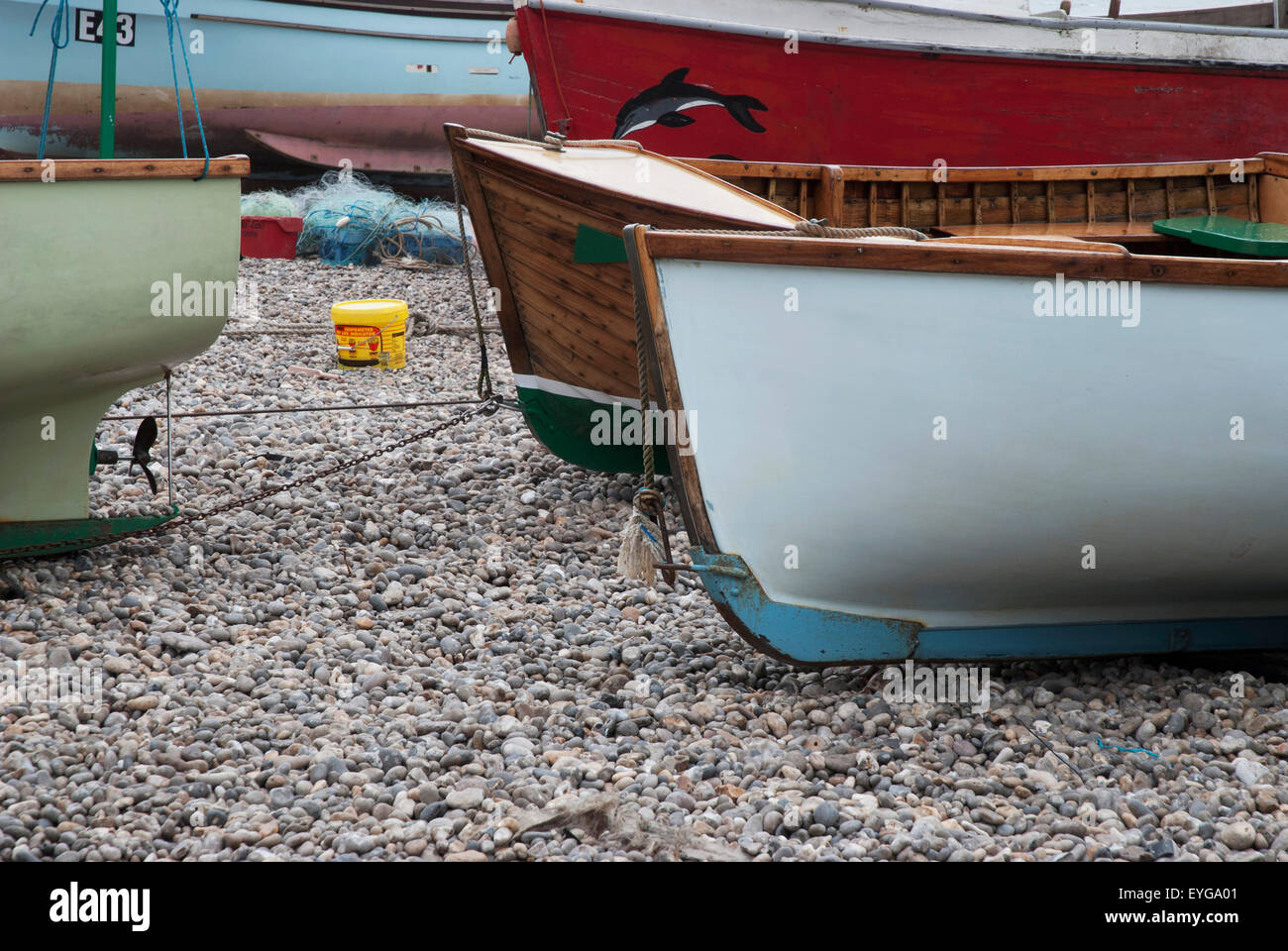 Uk, Boats On Pebble Beach; Devon Stock Photo - Alamy