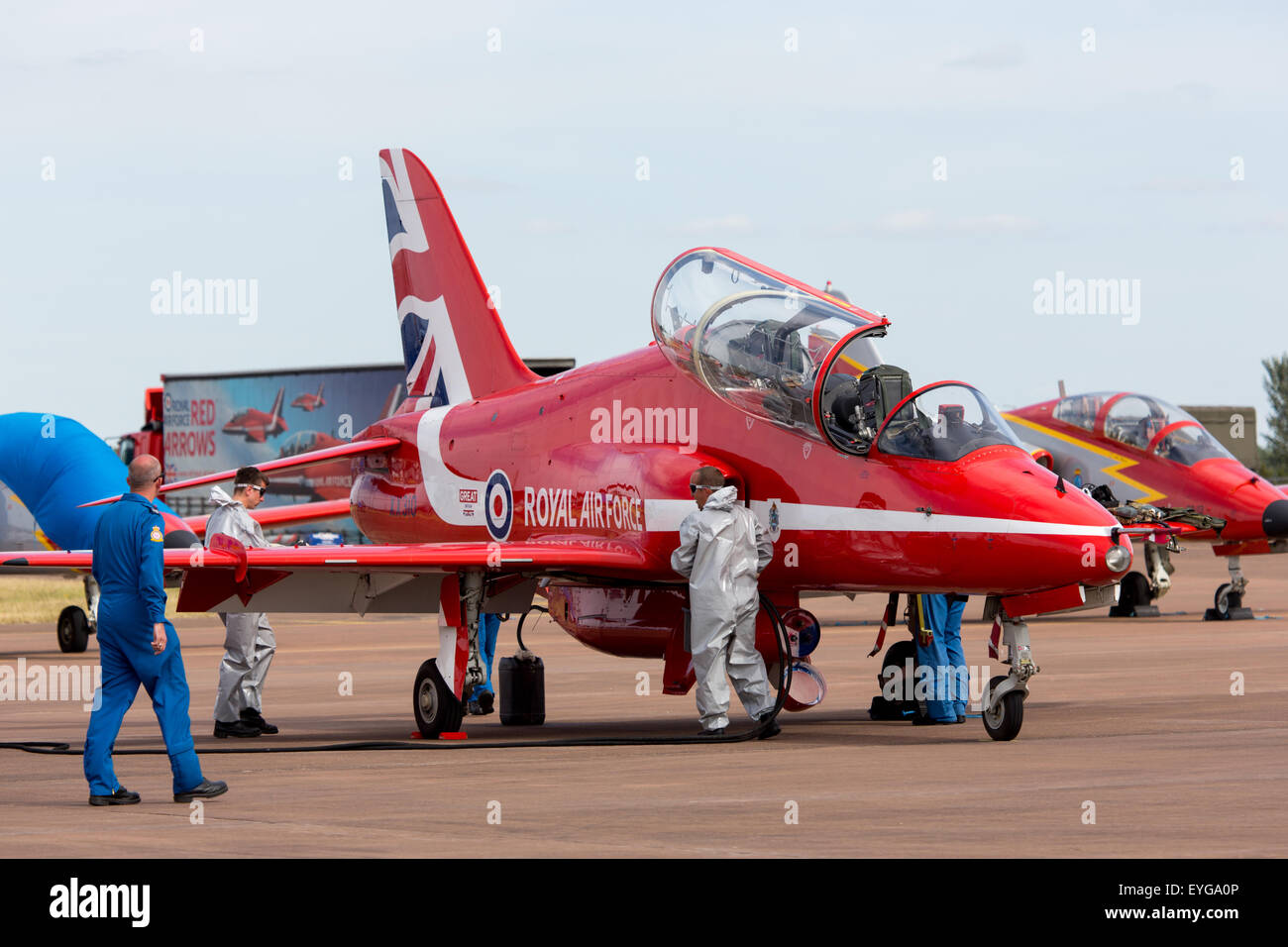 The Red Arrows being prepared for a display at the Royal International ...