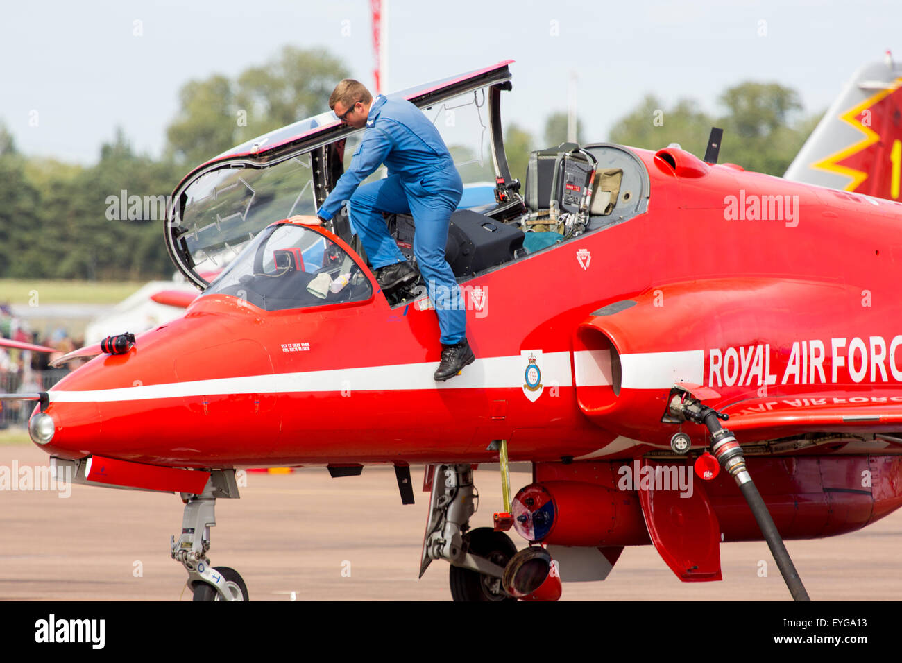 The Red Arrows being prepared for a display at the Royal International ...