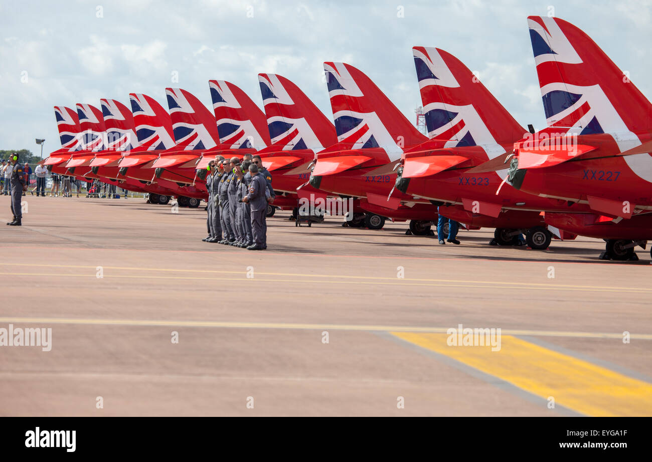 The Red Arrows being prepared for a display at the Royal International ...