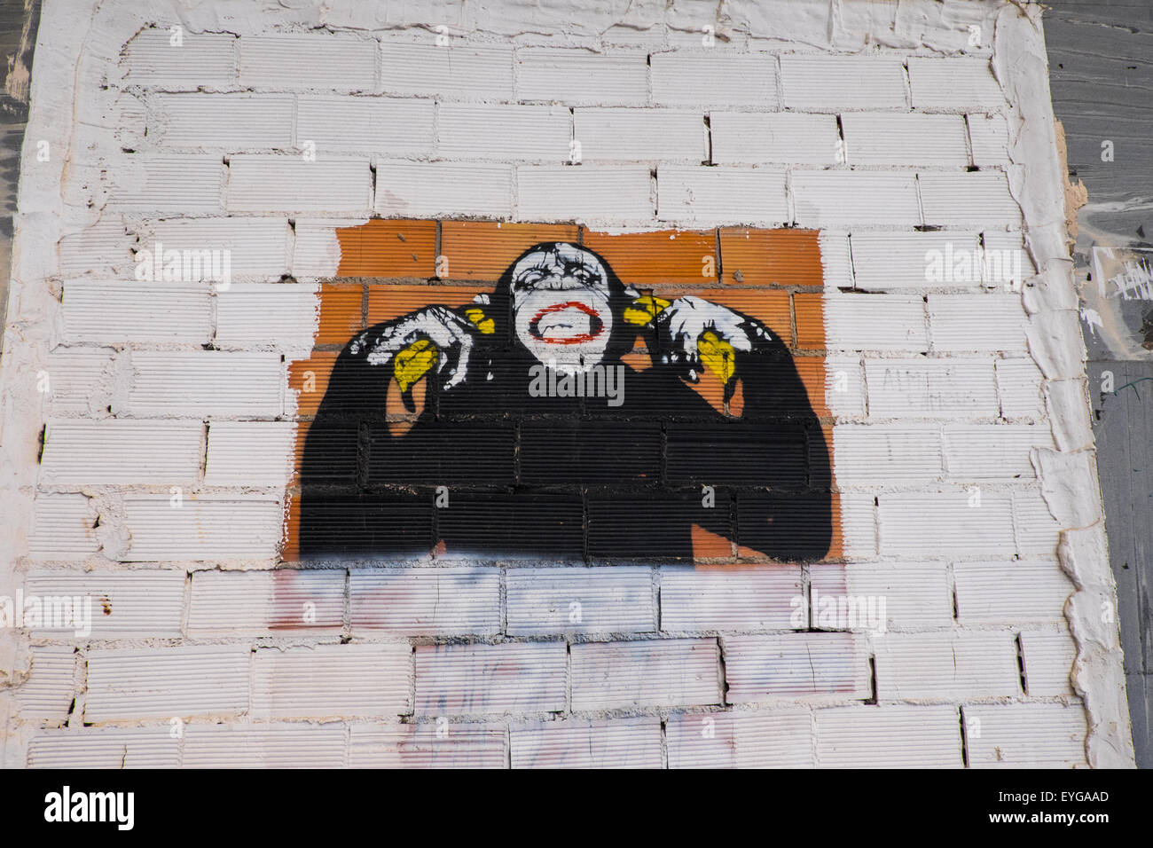 Example of urban street art - graffiti image of a chimp using spray ...