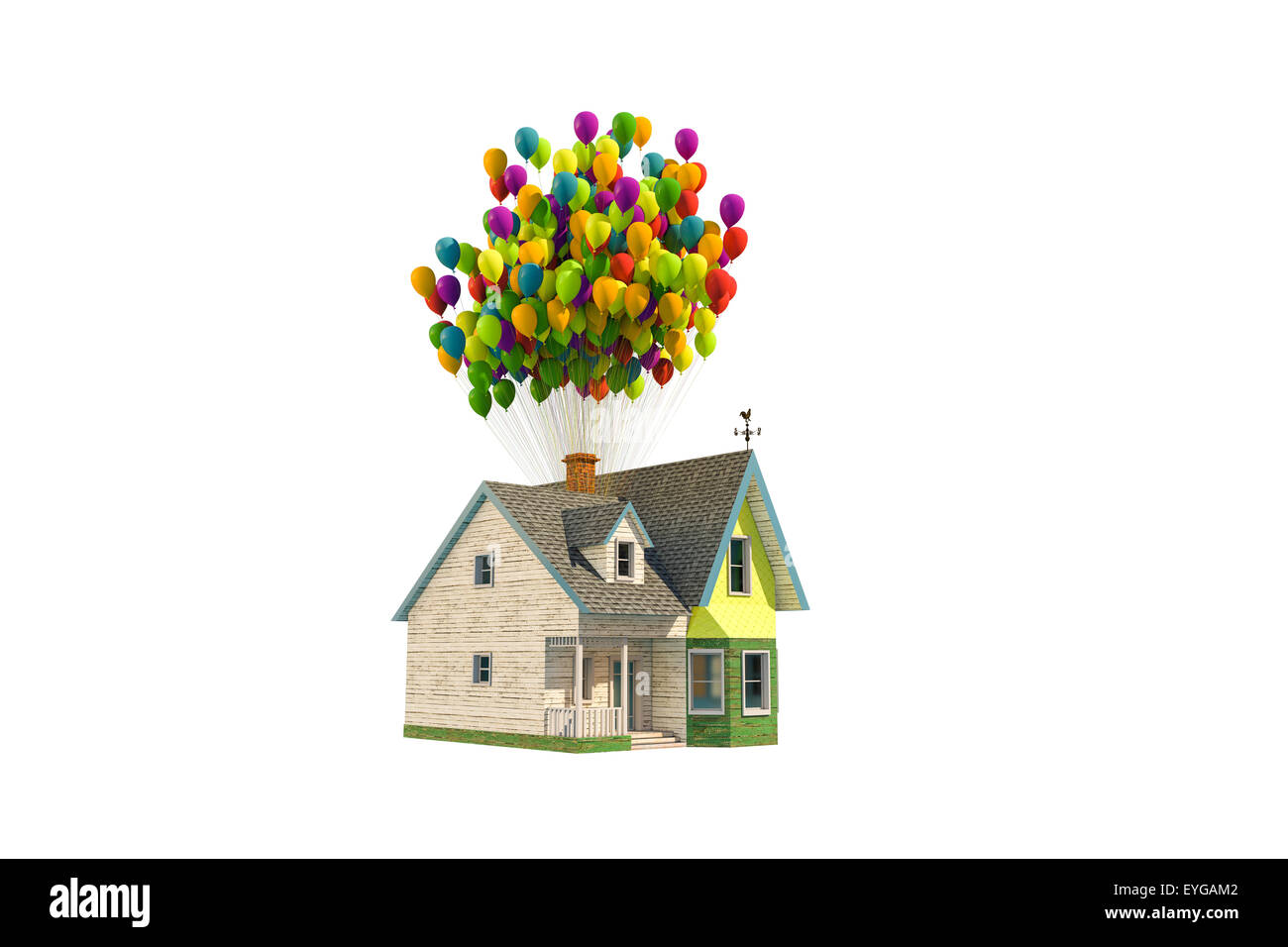 wooden victorian house flying up isolated on white background Stock ...