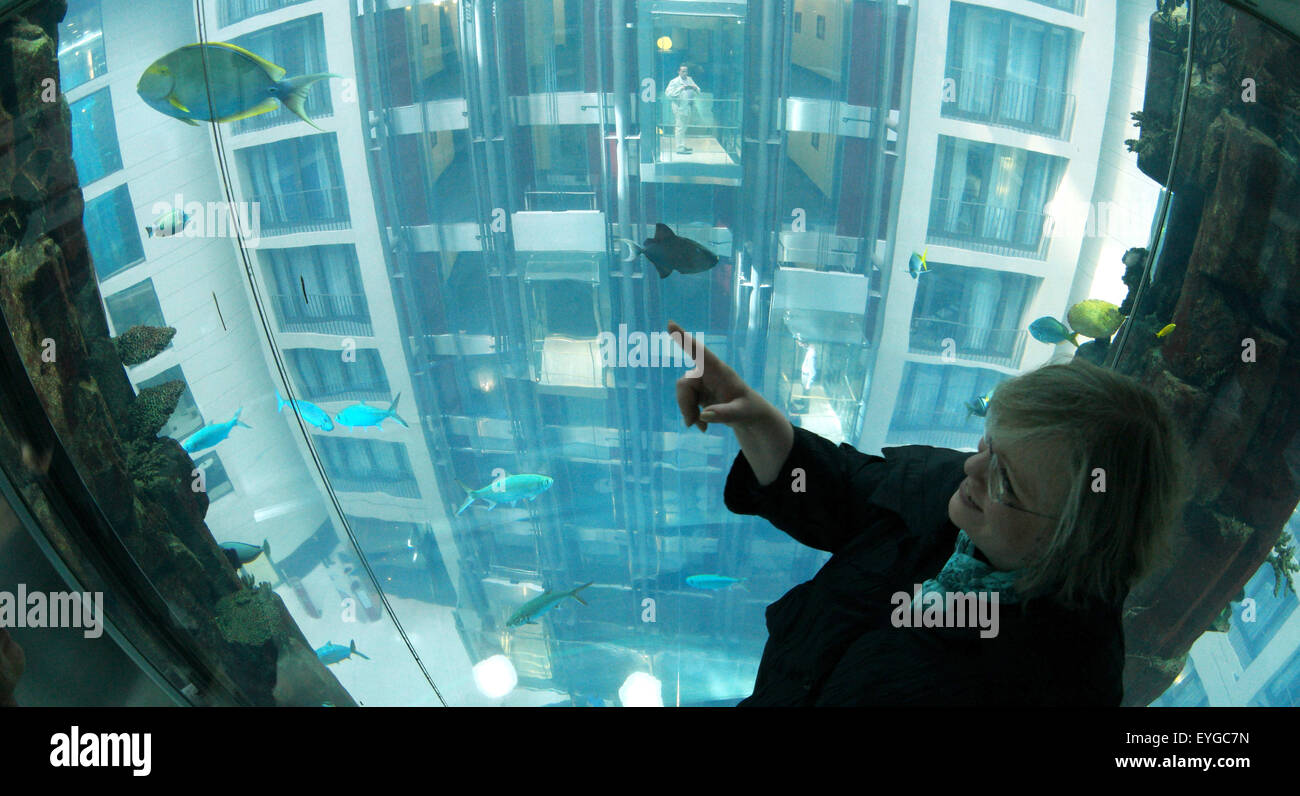 Berlin, Germany. 29th July, 2015. View from inside the AquaDom, the ...